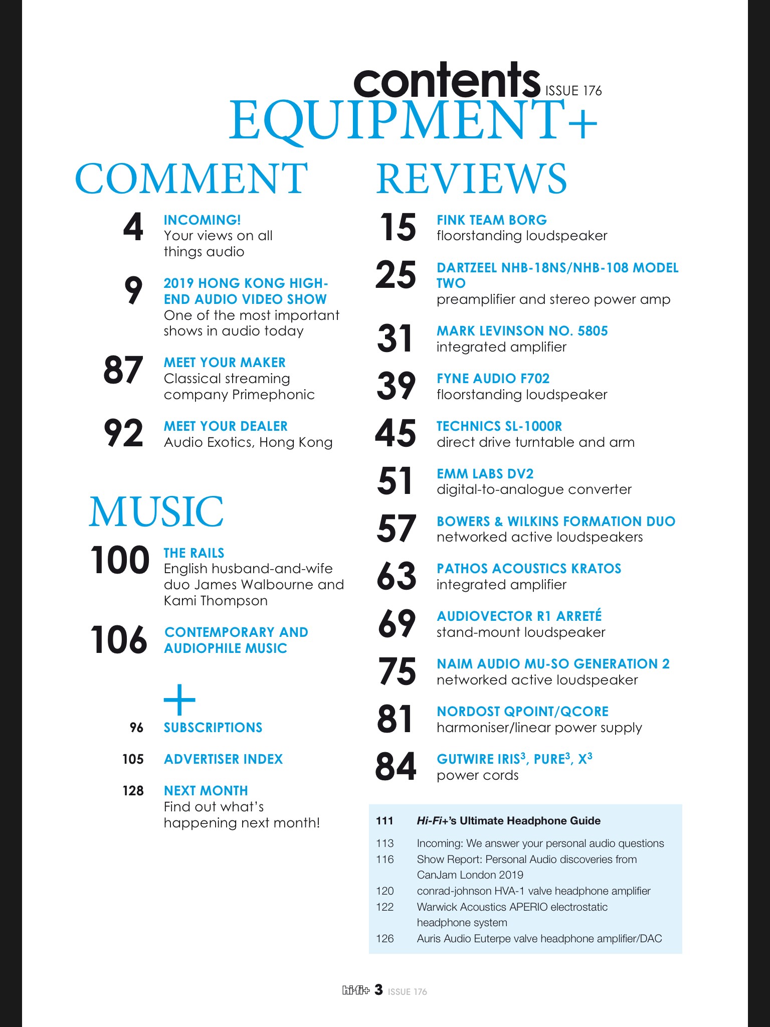 Hi-Fi+ October 2019 Issue 176 GutWire Iris3, Pure3, and X3 power cords ...