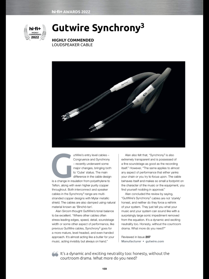 Hi-Fi+ 2022 Highly Commended Award in Loudspeaker Cable of the Year ...