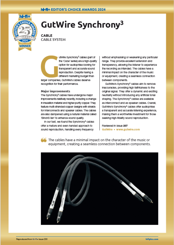 Hi-Fi+ Editor’s Choice Awards 25th Anniversary 2024 Winner Gutwire ...